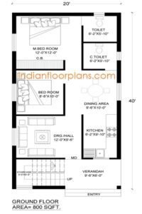 20 X 40 House Plan| 20x40 house plans with 2 bedrooms - Indian Floor Plans