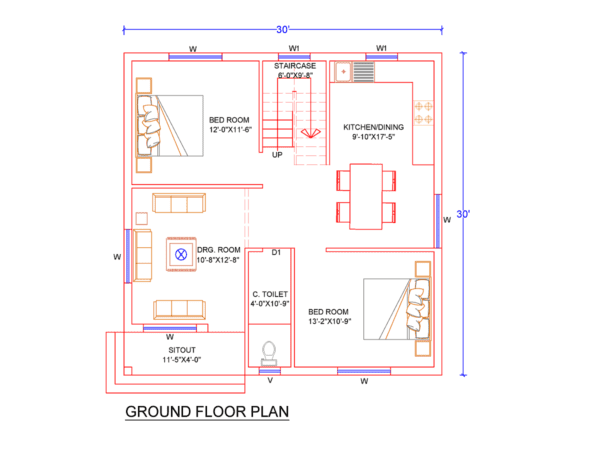 30x30 House Plan|30x30 House Plans India - Indian Floor Plans