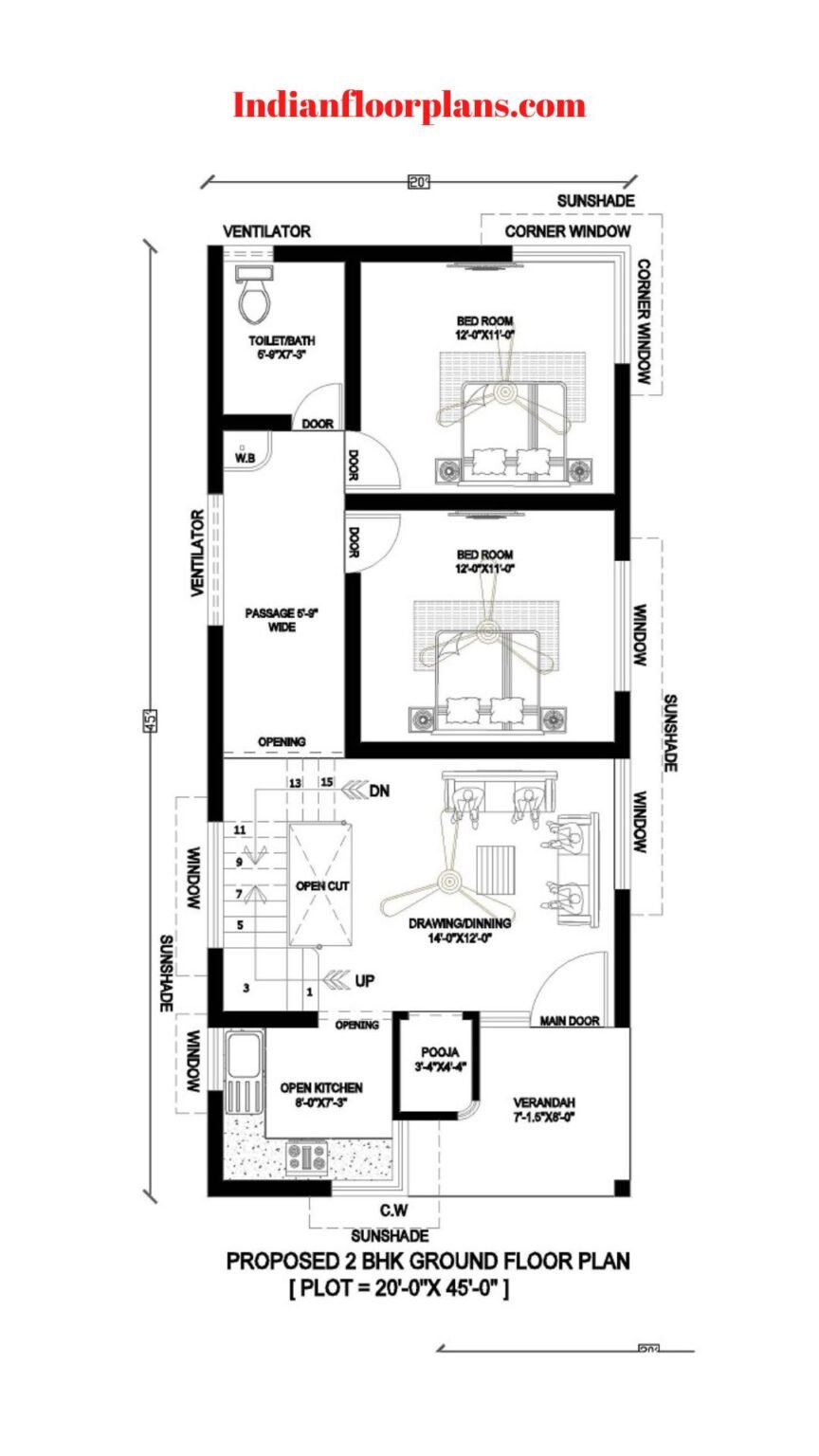 20x45 House Plan for your House. - Indian Floor Plans