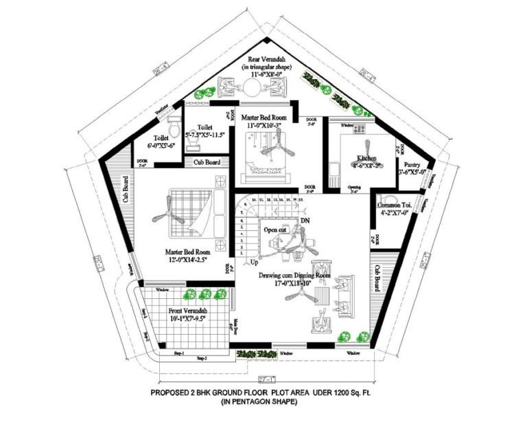 2 Bedroom 2 Bathroom House Plans - Indian Floor Plans