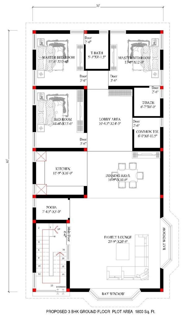 30x60 House Plan| 1800 Sqft House Plans - Indian Floor Plans